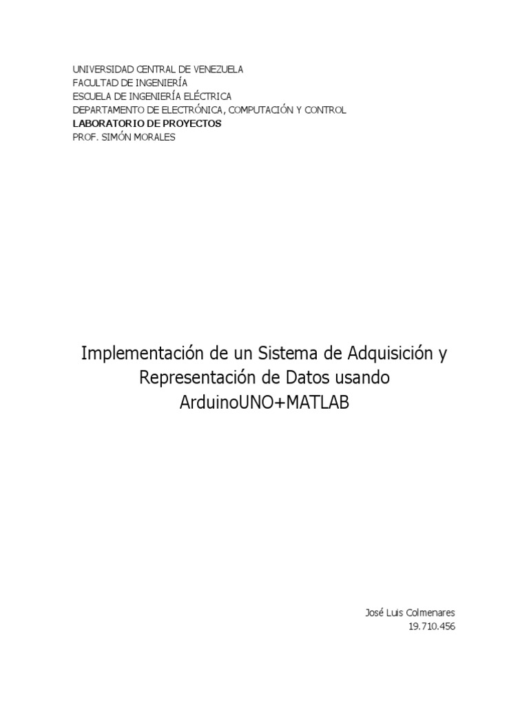 Sistema de Adquision de Datos Arduino+Matlab | Descargar gratis PDF | Adquisición de datos | Matlab