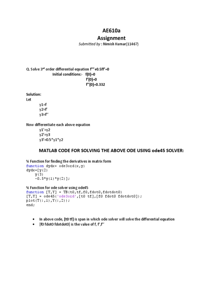 Solving 3rd Order ODE with ode45 | PDF | Computers
