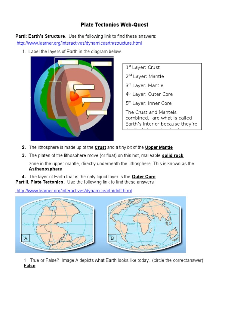 Plate Tectonics Web Quest Student | PDF | Plate Tectonics | Crust (Geology)