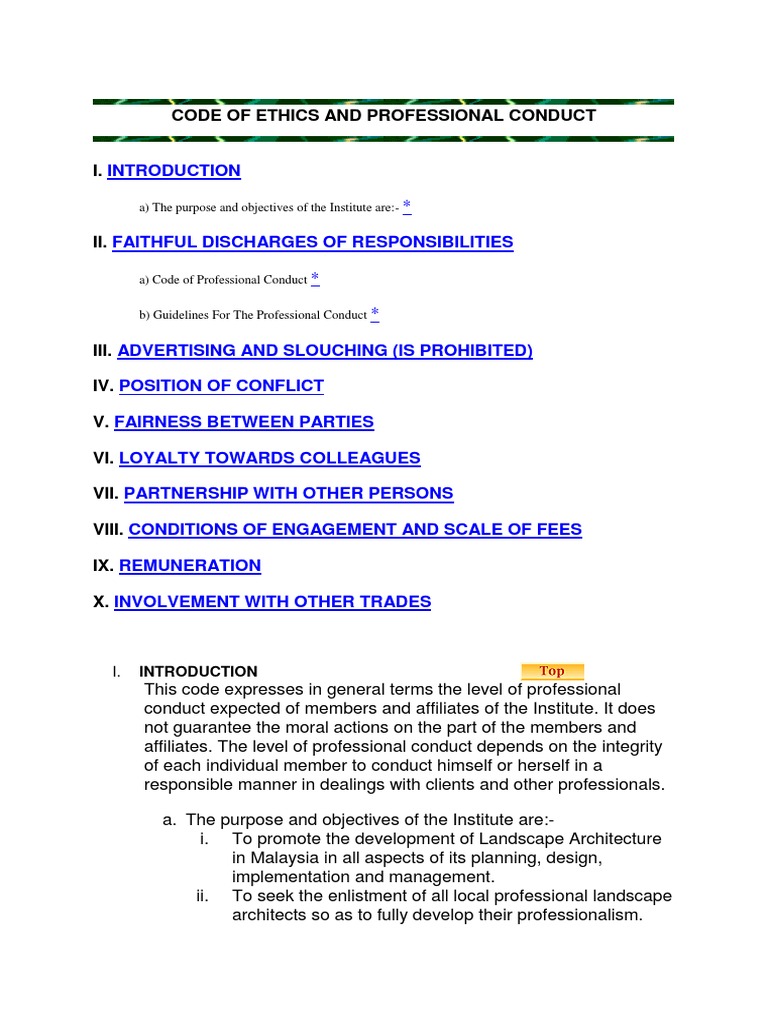 Code of Ethics and Professional Conduct | Architect | Landscape ...