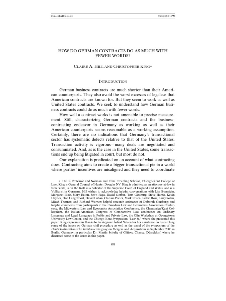 2004 Why German Contract Uses Less Words Than Us Contracts PDF | PDF ...