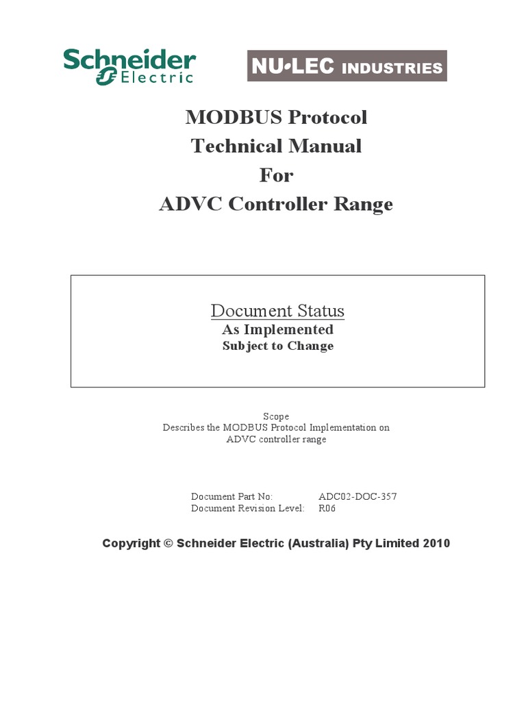 MODBUS ADVC Controller Range PDF | PDF | Transmission Control Protocol | Port (Computer Networking)
