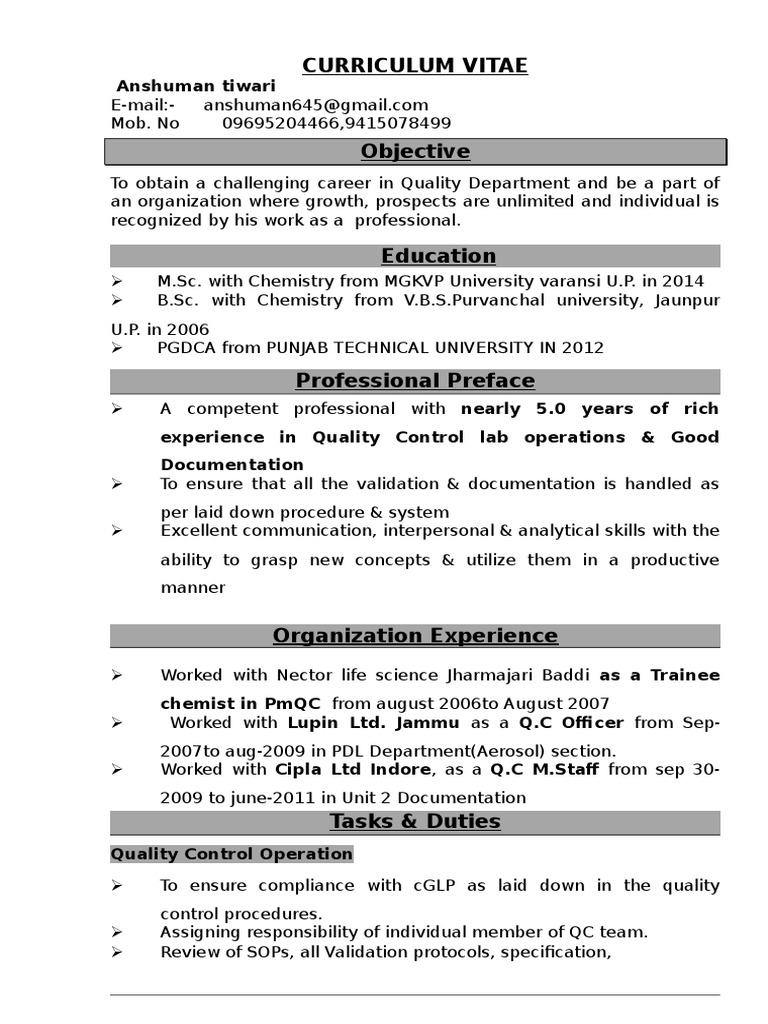 Curriculum Vitae: Anshuman Tiwari | PDF | Soft Matter | Chemistry