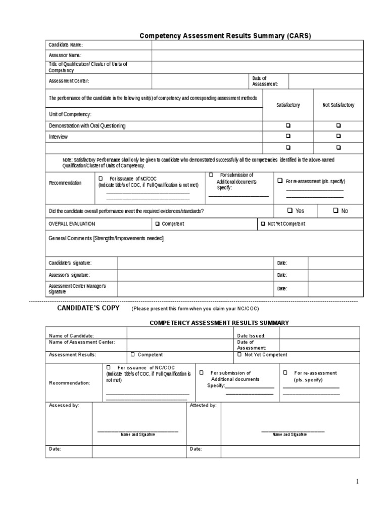 CARS Competency Assessment Summary | PDF