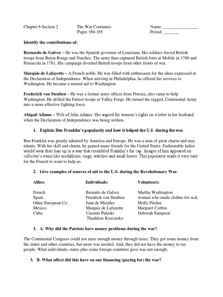 Chapter 6 Section 2 The War Continues | PDF | American Revolution ...