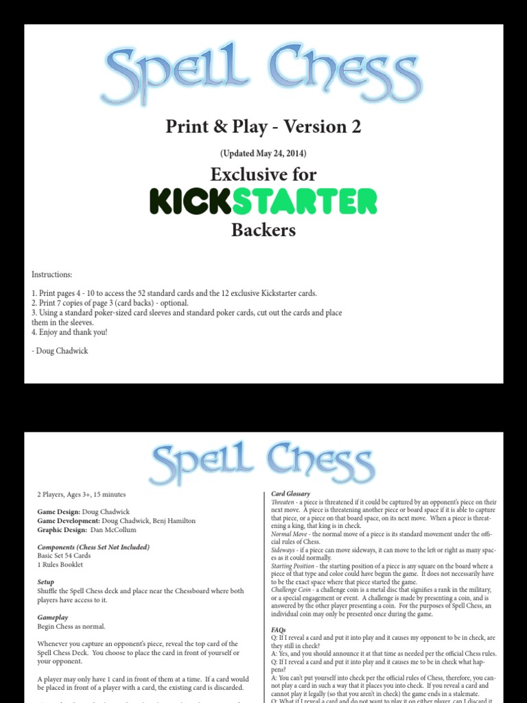 Spell Chess Print & Play - Kickstarter Edition | PDF | Card Games | Chess