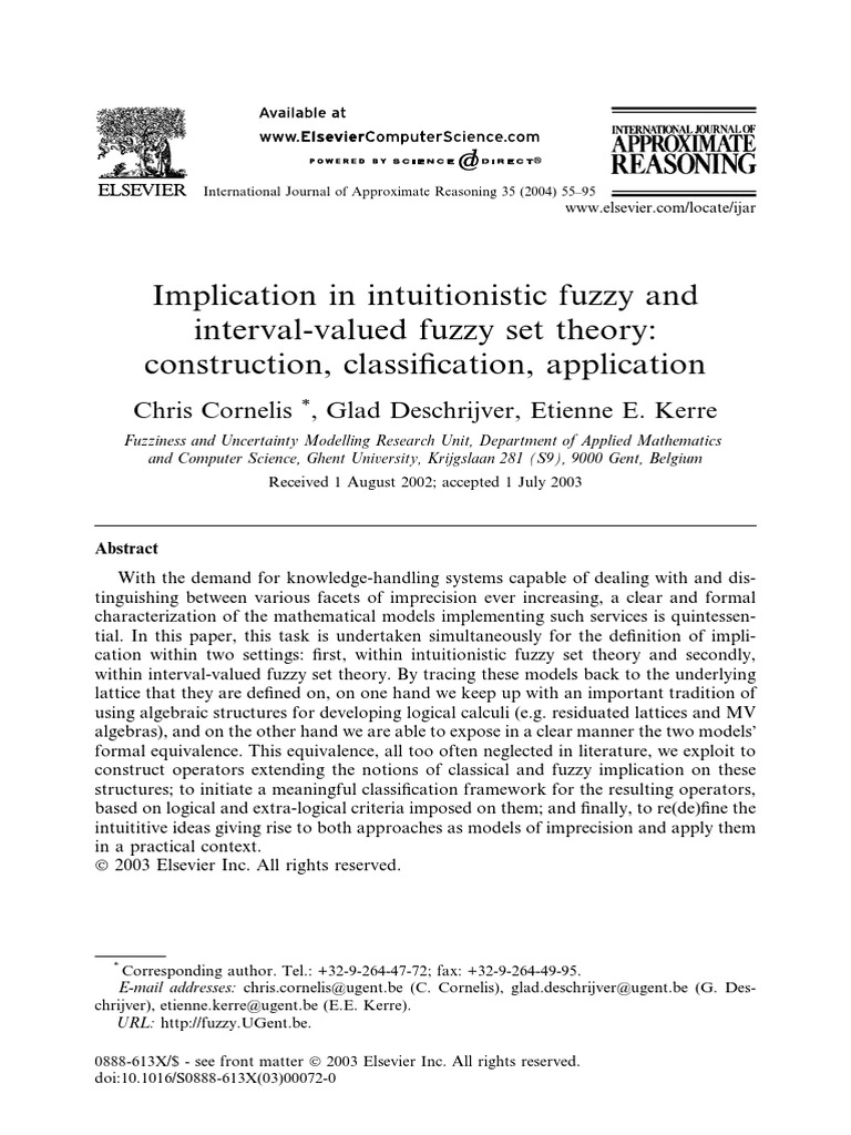 Implication in Intuitionistic Fuzzy and Interval-Valued Fuzzy Set Theory | PDF | Fuzzy Logic | Axiom