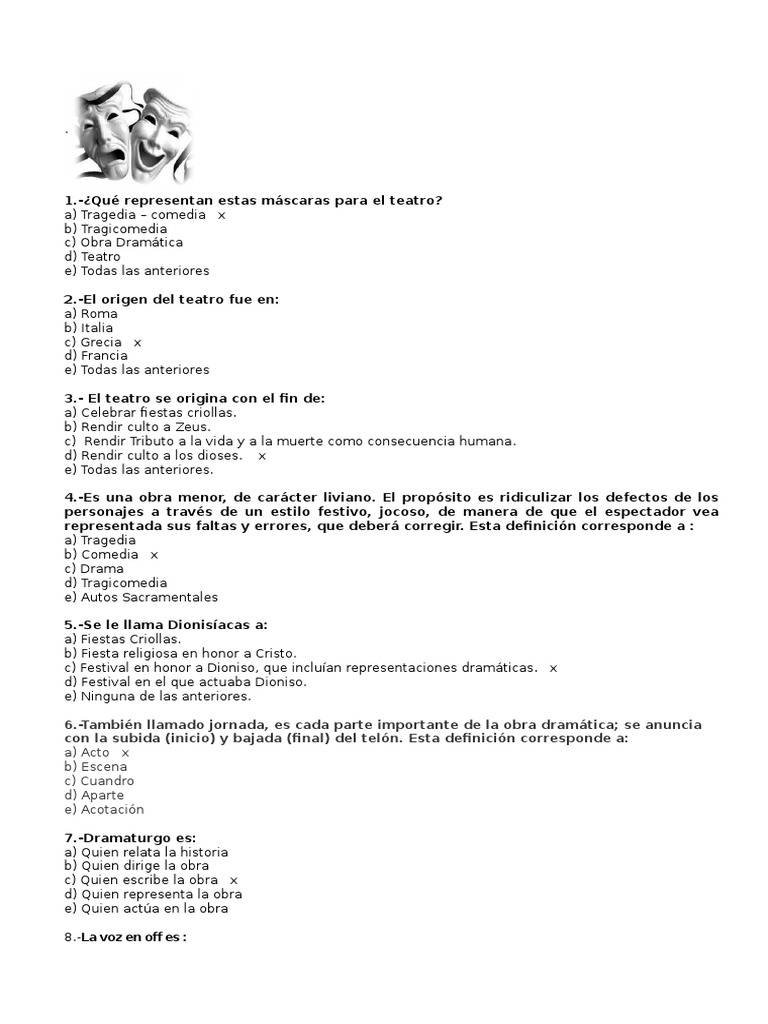 PRUEBA Genero Dramatico RESPUESTAS | PDF | Teatro | Comedia