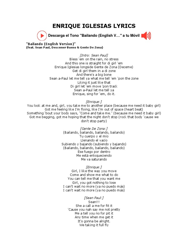 Bailando Enrique Iglesias Lyrics