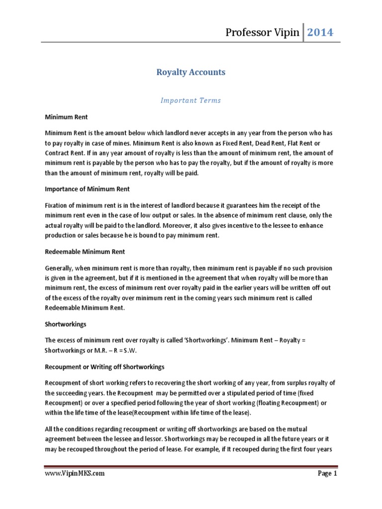 Royalty Accounts | PDF | Royalty Payment | Lease
