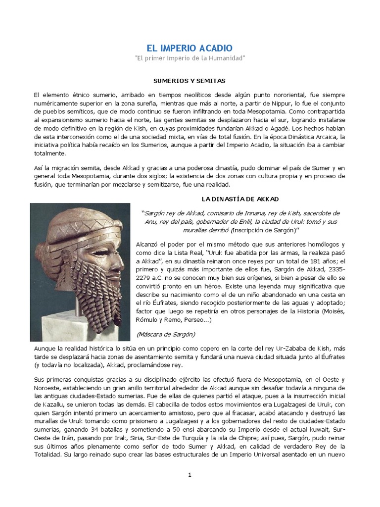 El Imperio Acadio | PDF | Sumeria | Arqueología de Iraq