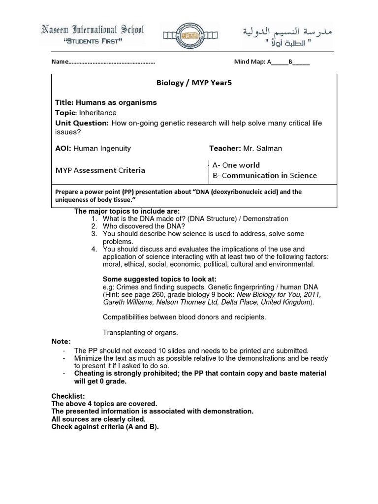 Grade 10 Unit 3 Task 4 Power Point DNA | PDF | Dna | Science