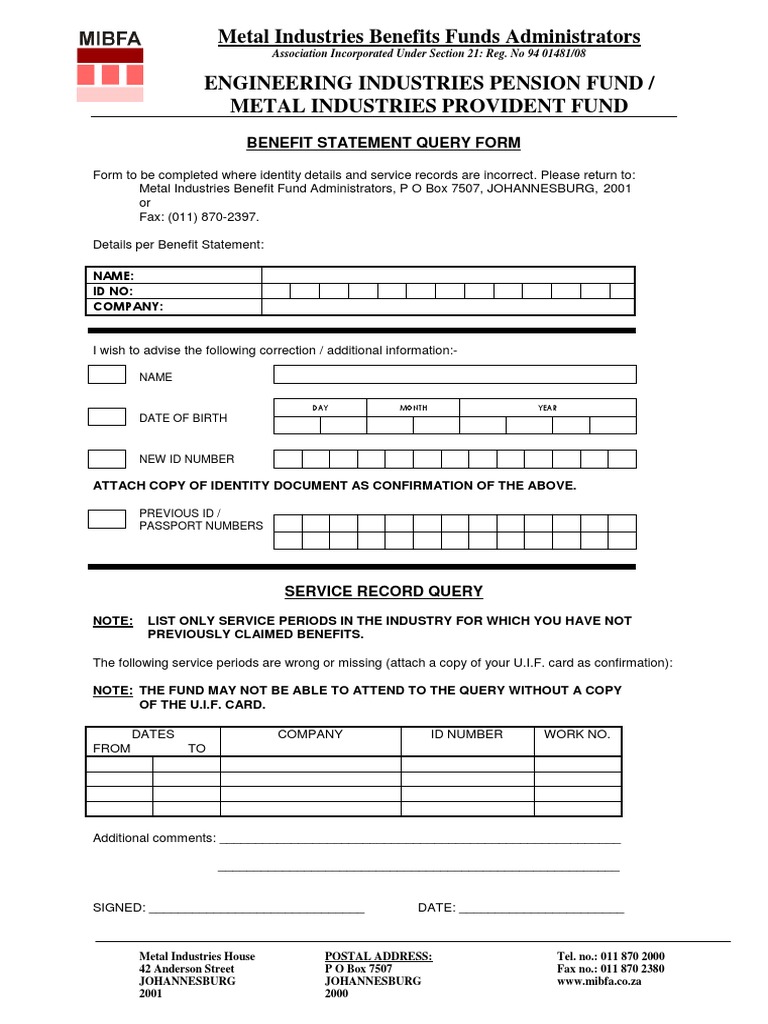 Benefit Statement Query Form | PDF