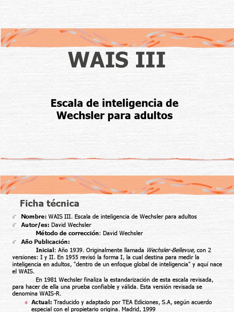 WAIS III: Escala de Inteligencia para Adultos | PDF | Cognición ...
