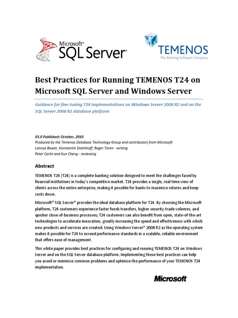 Best Practices For Running TEMENOS T24 On Microsoft SQL Server and ...
