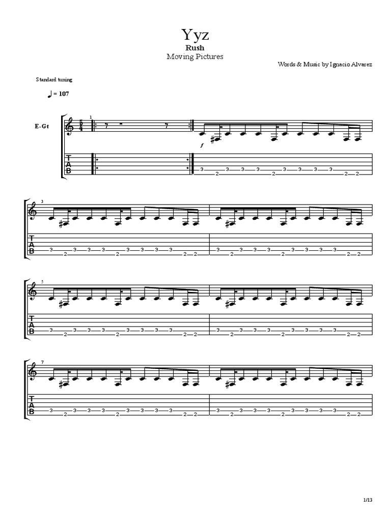 Rush - YYZ - Guitar PDF | PDF | Guitar Family Instruments | Guitars