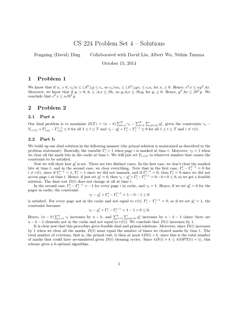 Solutions and Analysis for CS 224 Problem Set 4 on Approximation ...