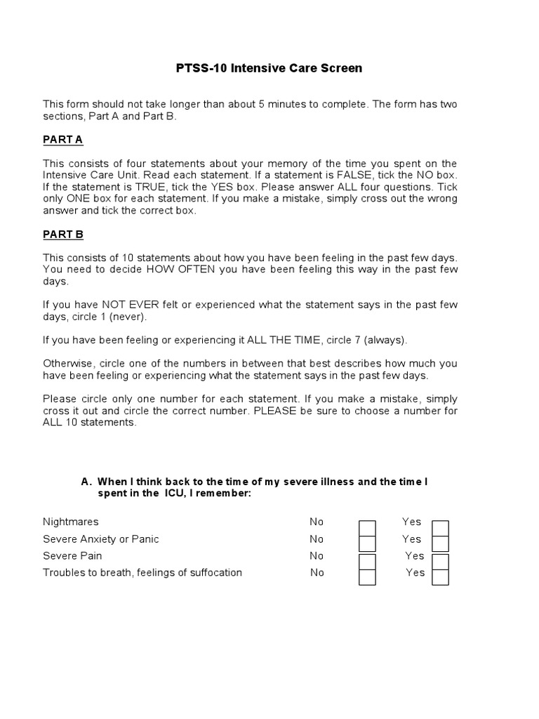 PTSS 10 Questionnaire | Nightmare | Medical Specialties