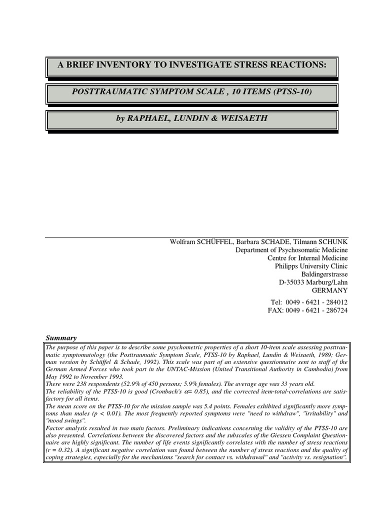 Artikel PTSS 10 Questionnaire | PDF | Psychological Trauma ...