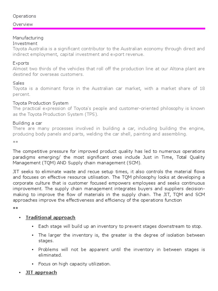 Toyota - Operations | PDF | Supply Chain Management | Operations Management