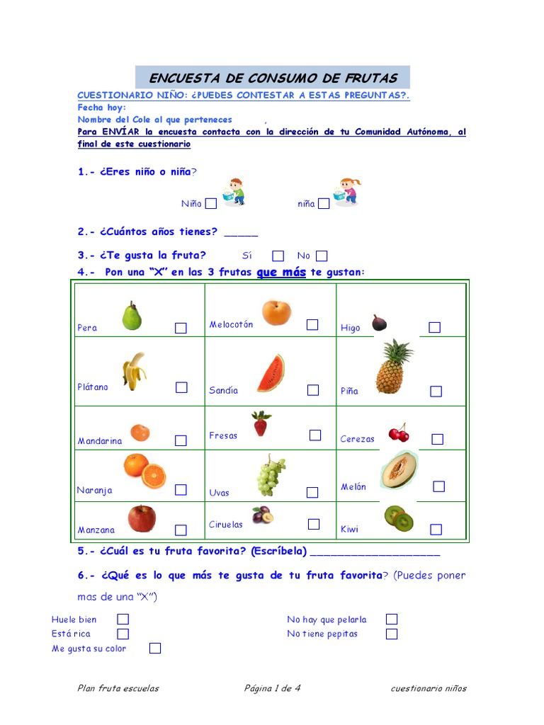 Encuesta 5 Cuestionario Niños Pequeños Plan Fruta Escuela Tcm7 42001 Pdf