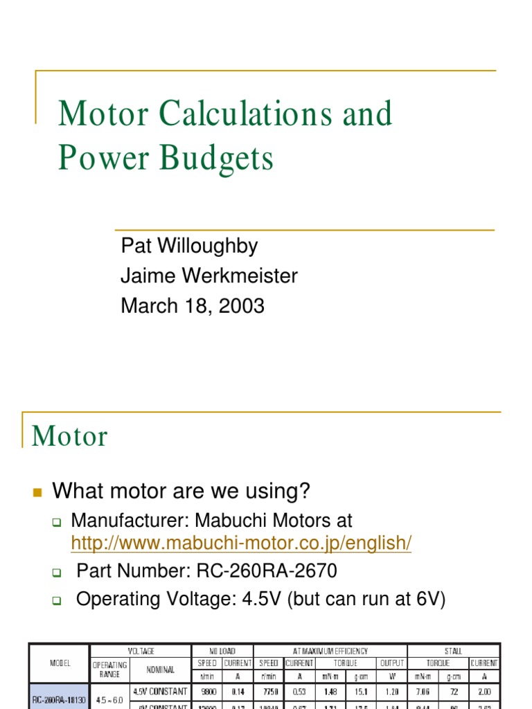 Motor Calculations and Power Budgets | PDF | Power (Physics) | Torque