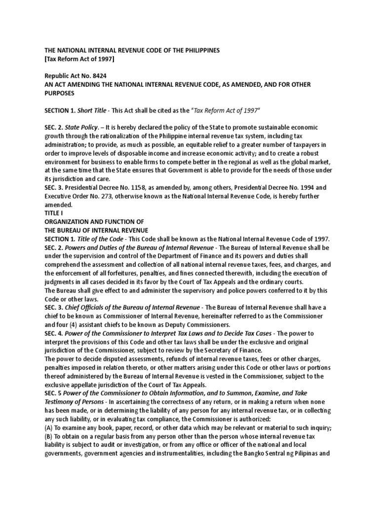 Codal-The National Internal Revenue Code of The Philippines | PDF ...