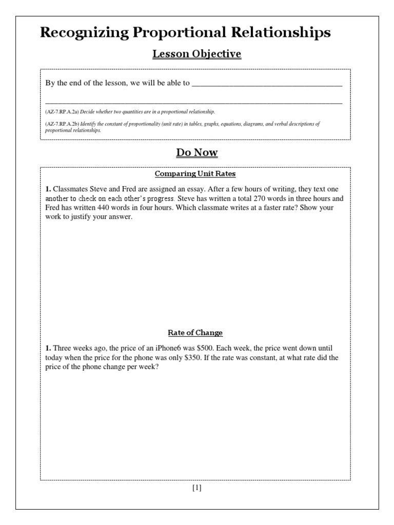 Recognizing Proportional Relationships | PDF | Ratio | Fraction ...
