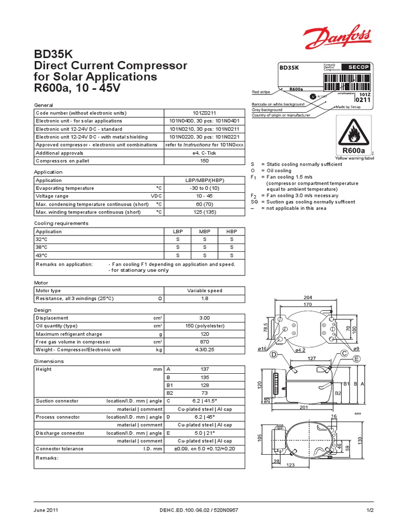 BD35K Compressor Manual for Solar Use | PDF | Electric Motor | Direct ...