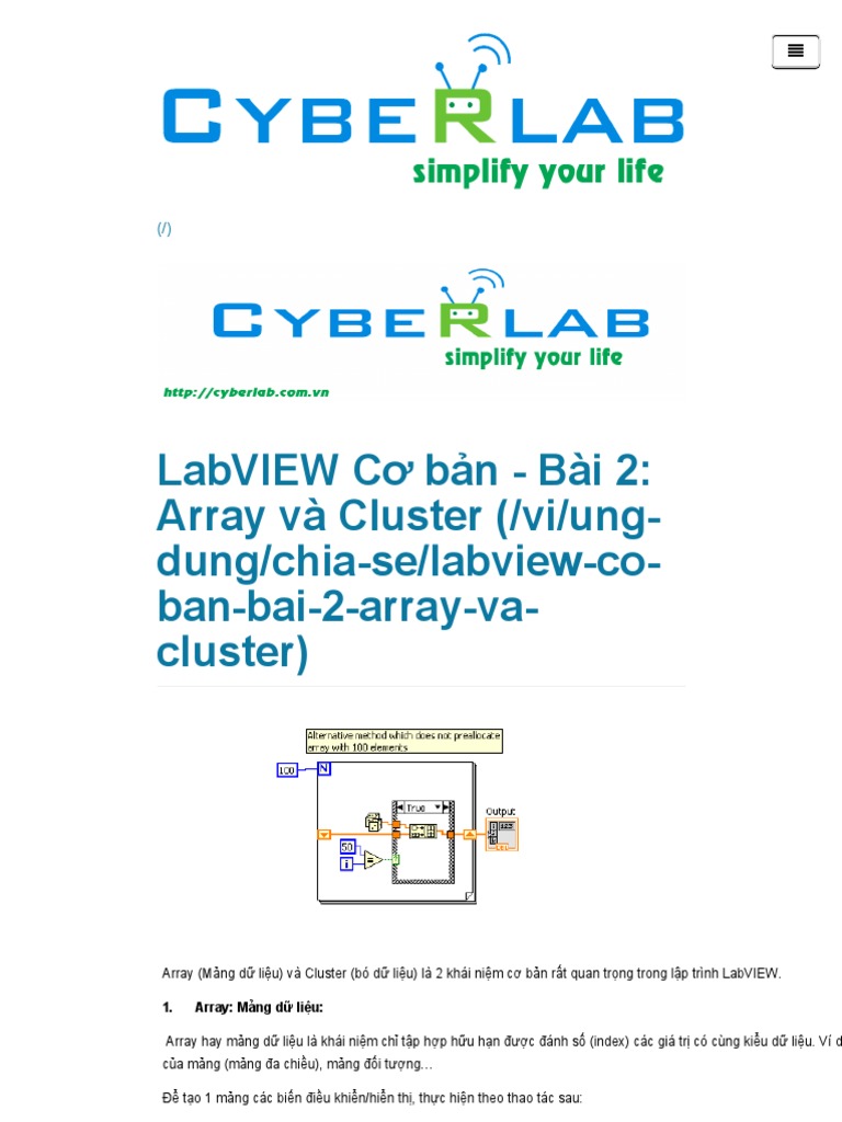LabVIEW Cơ Bản - Bài 2 - Array Và Cluster - Cyberlab - Simplify Your Life | PDF