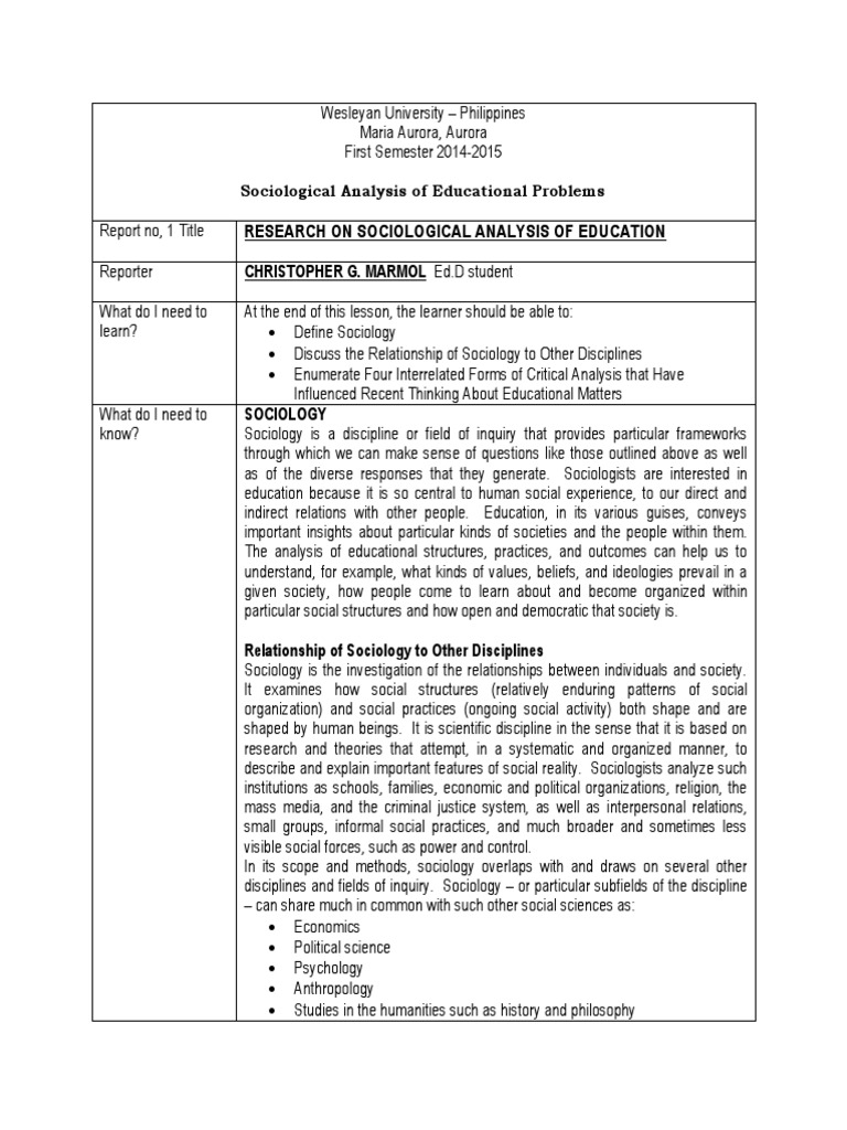 Sociological Analysis of Education | PDF | Positivism | Émile Durkheim