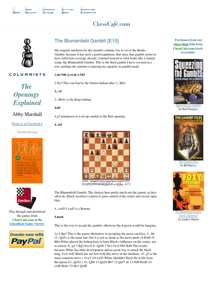 The Blumenfeld Gambit (E10) PDF | PDF | Traditional Games | Chess