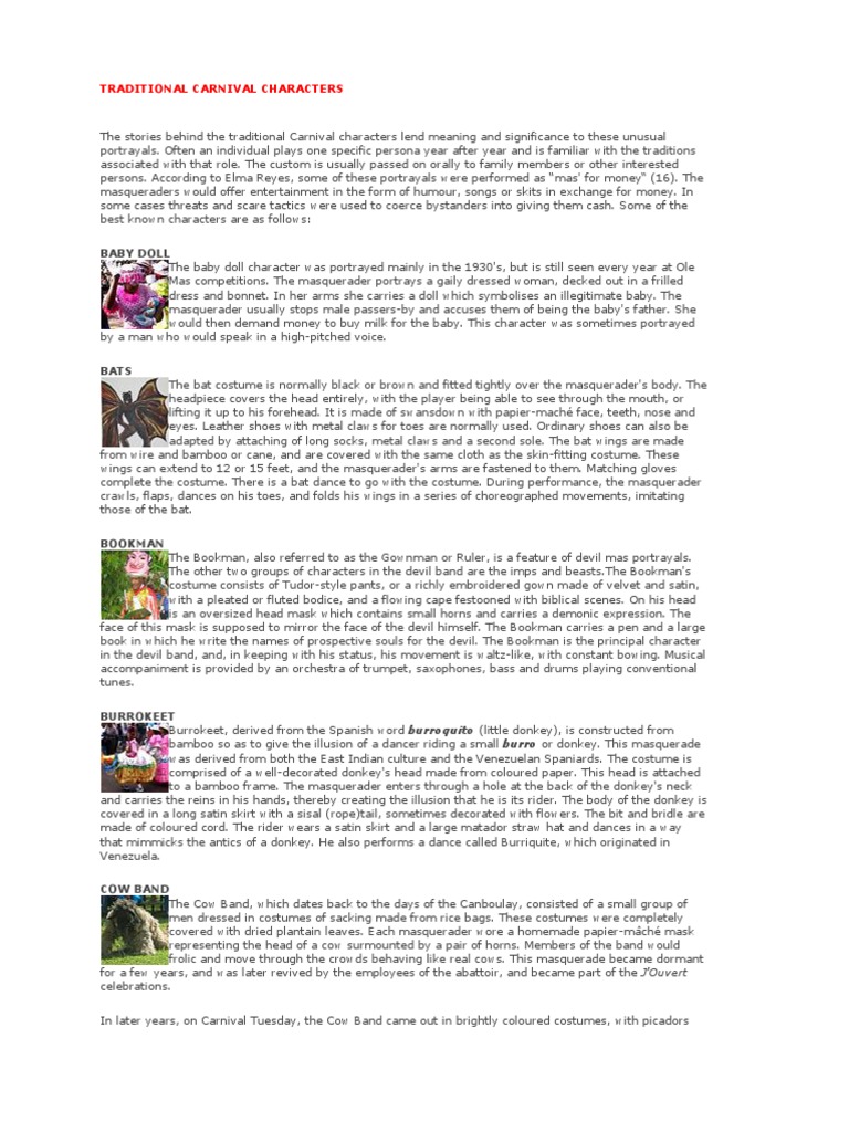 Traditional Carnival Characters in Trinidad | PDF | Minstrel Show ...