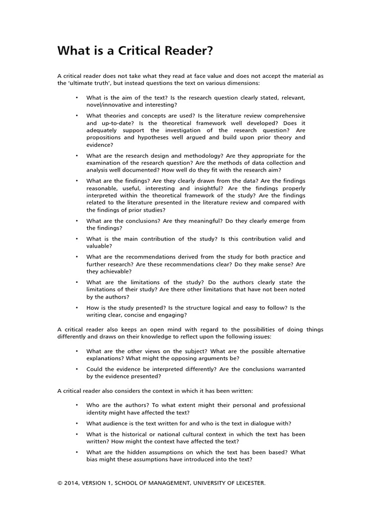 Critical Reader | PDF | Argument | Theory