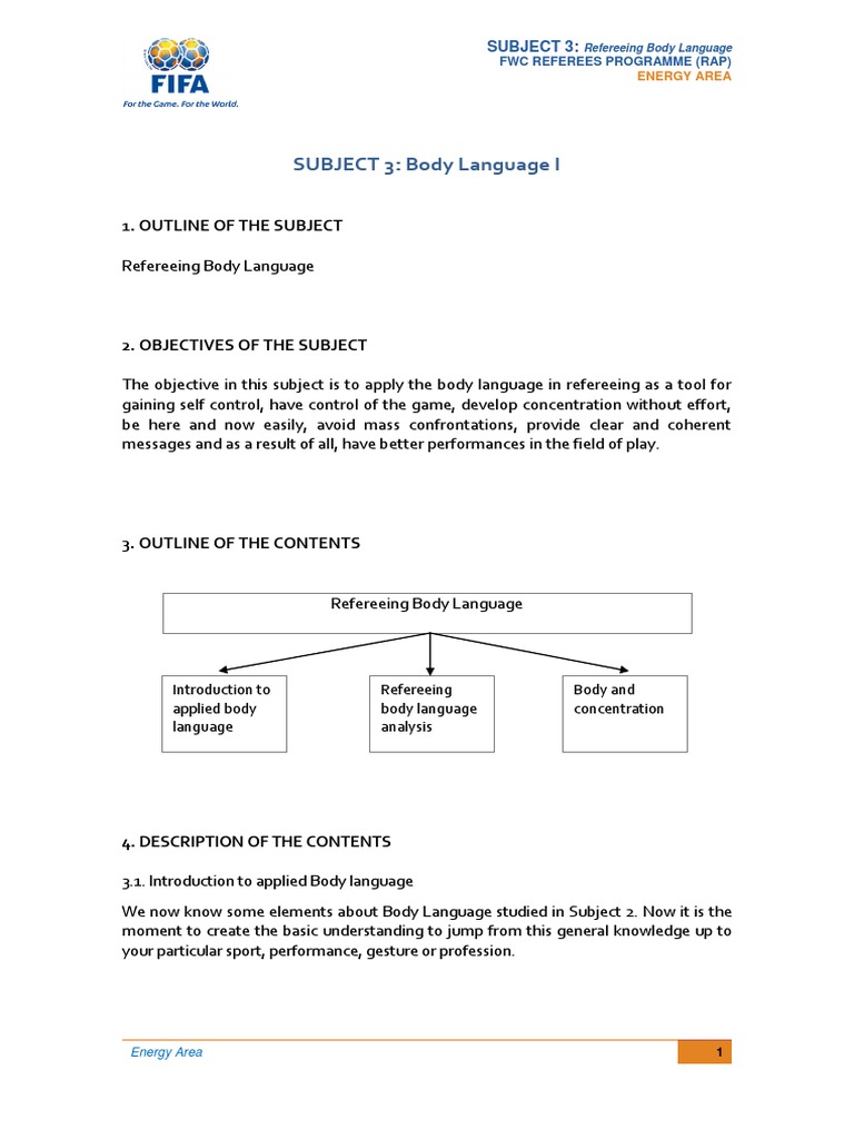SUBJECT 3: Body Language I: 1. Outline of The Subject | PDF | Body ...