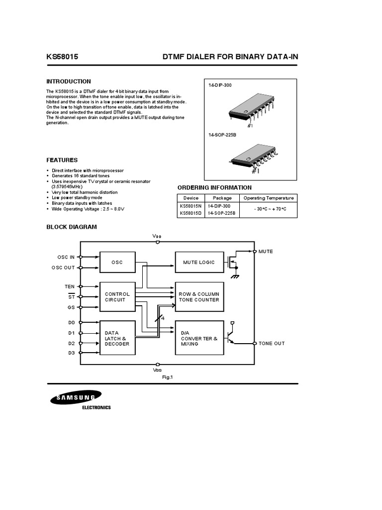 Ks58015n Dtmf Dialer | Electronics | Electronic Engineering