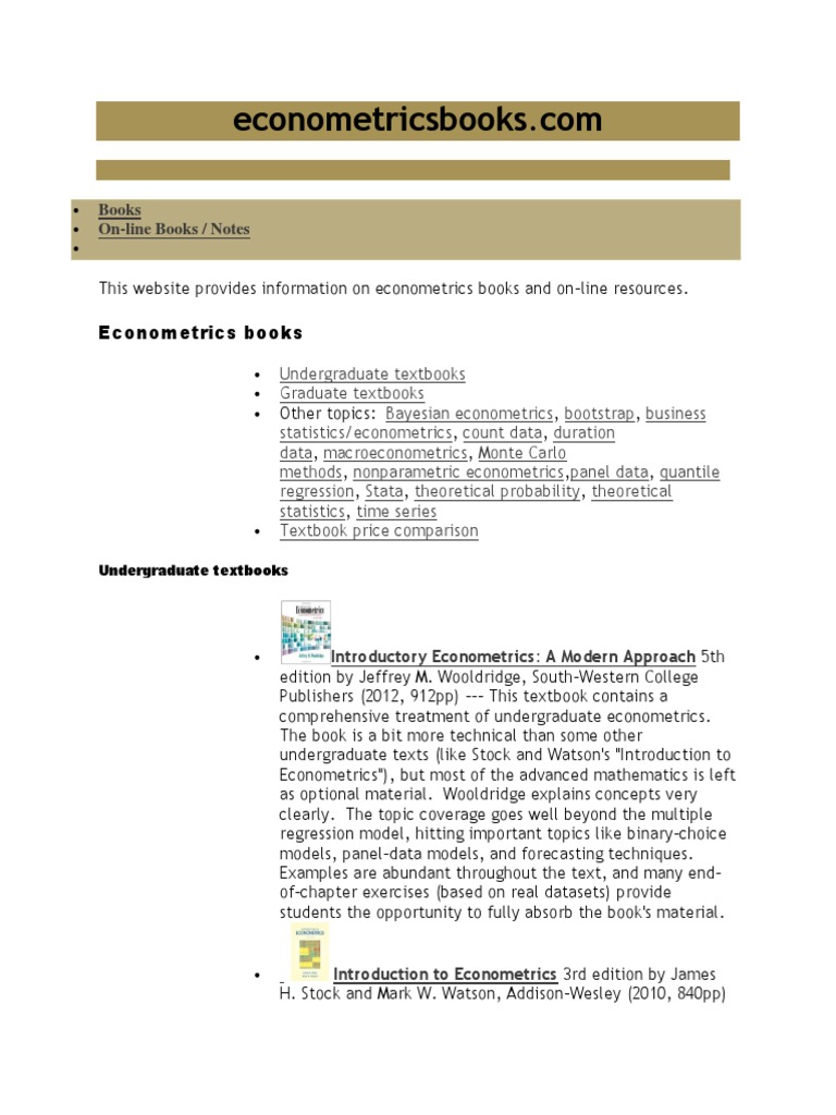 Econometrics Books: Books On-Line Books / Notes | PDF | Econometrics ...
