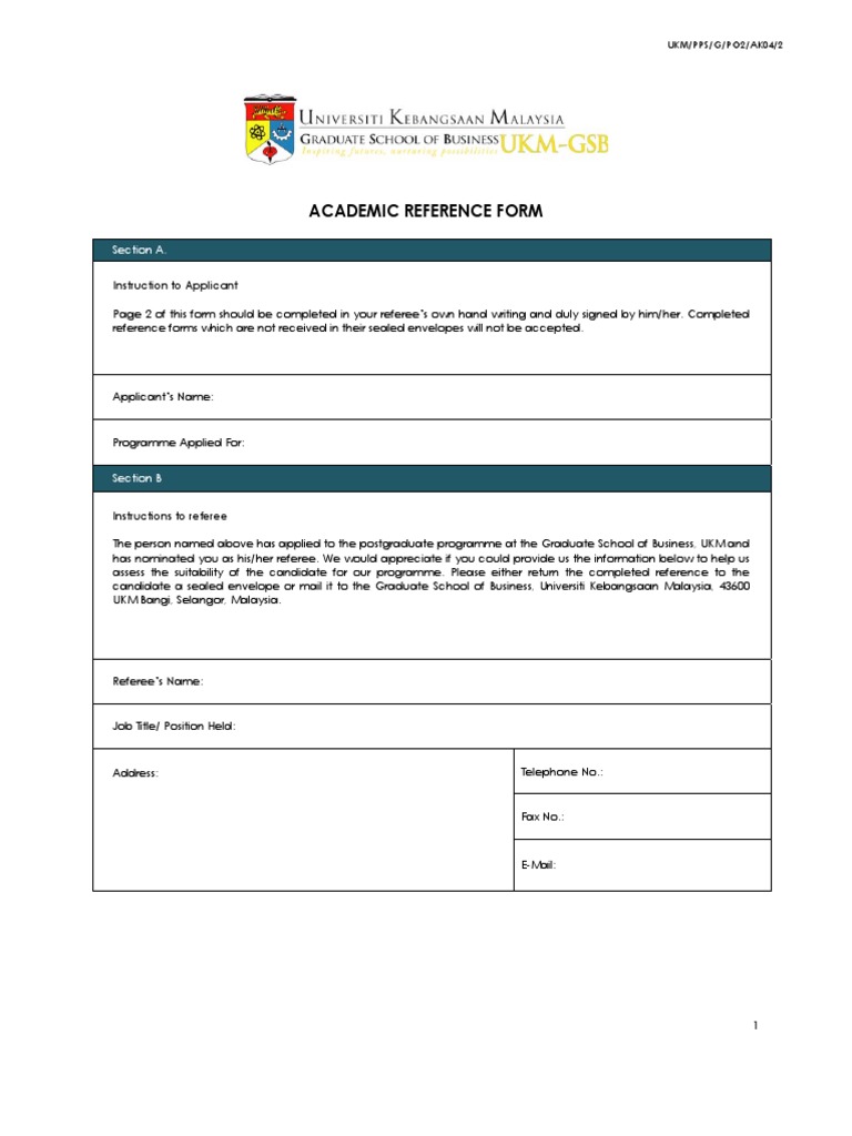 Academic Reference Form: Section A | Download Free PDF | Postgraduate Education | Graduate School