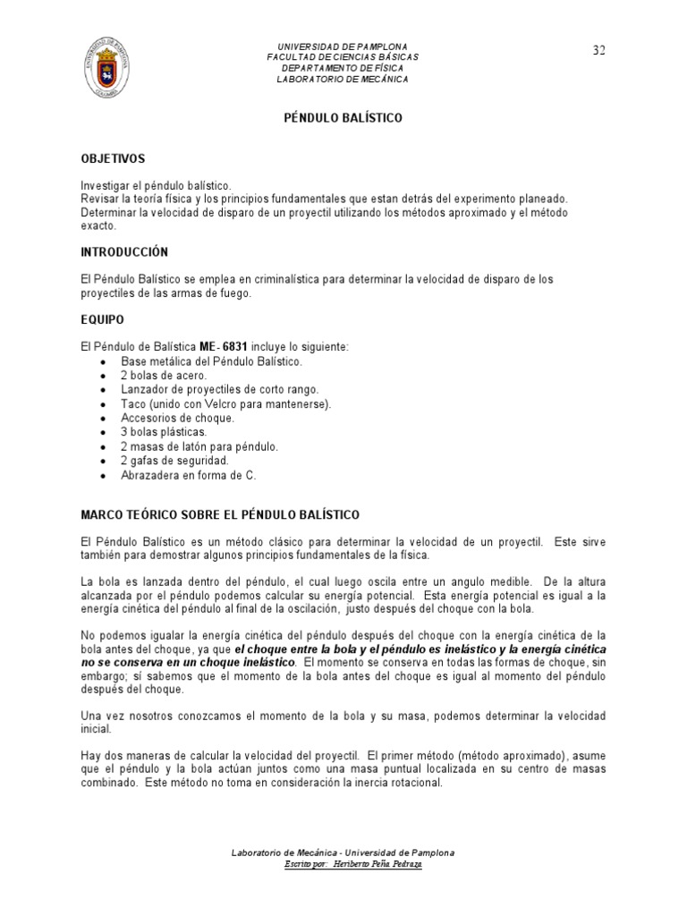 Estudio del Péndulo Balístico | PDF