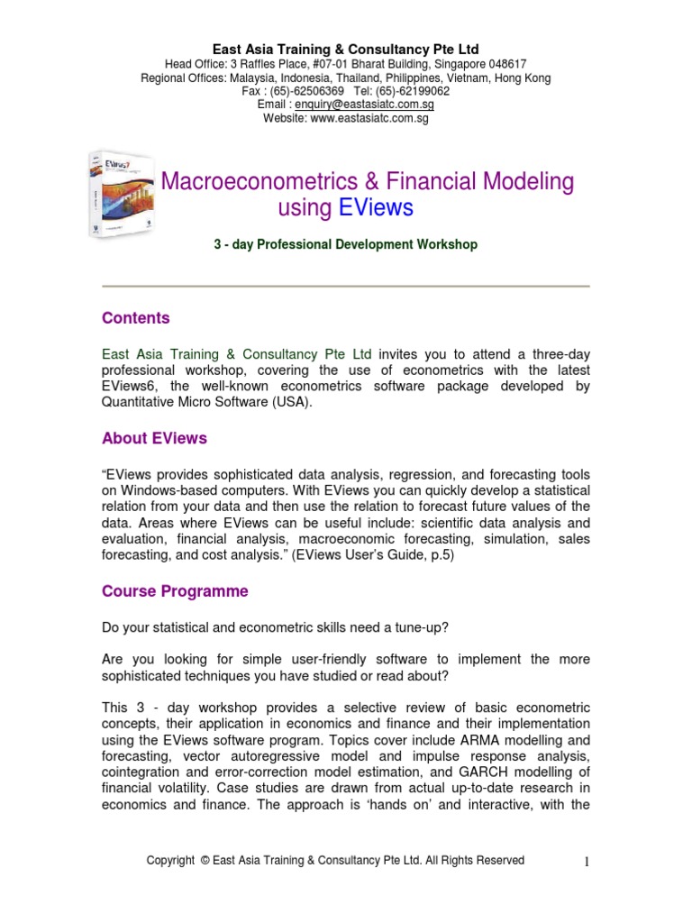 Macroeconometrics & Financial Modeling Using: Eviews | PDF | Econometrics | Vector Autoregression