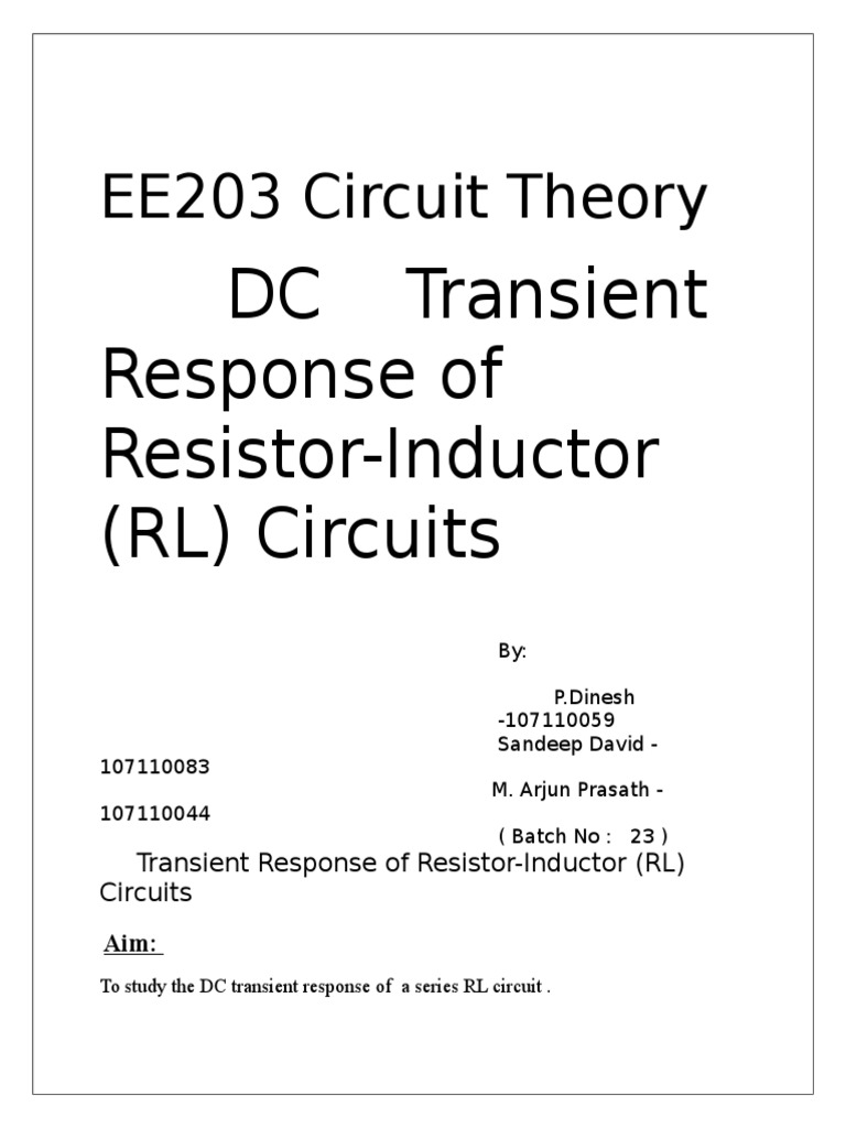 Transient Response of RL Circuit | PDF | Electrical Network ...