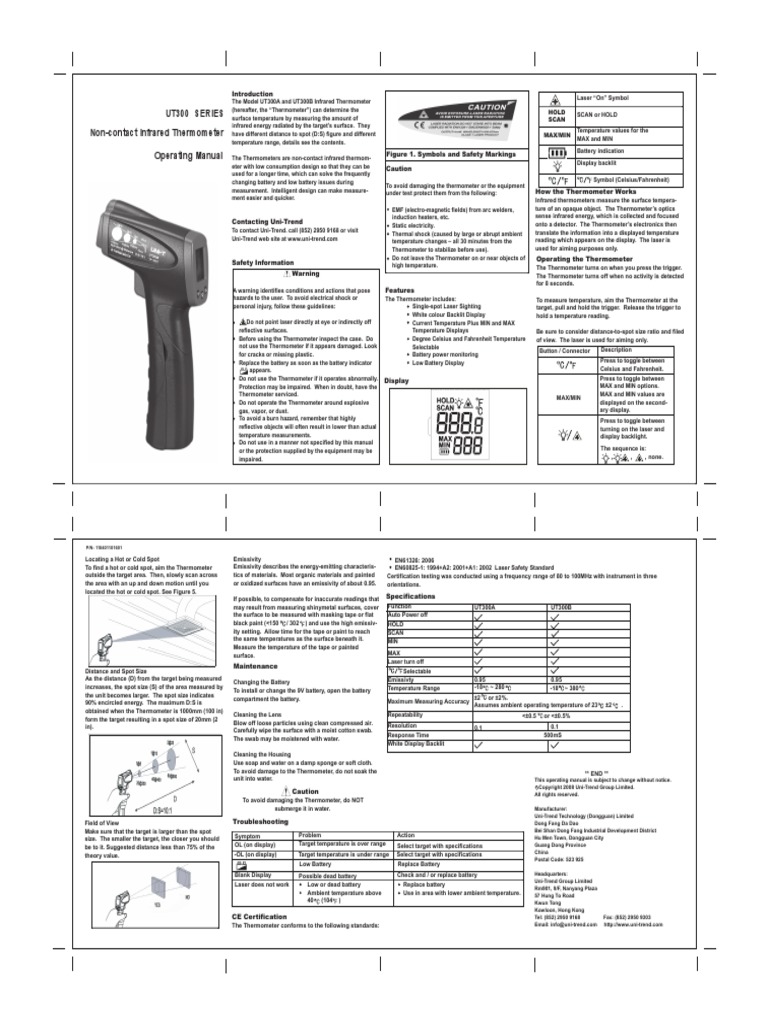 Infrared Thermometer Instruction Manual | PDF | Thermometer | Infrared