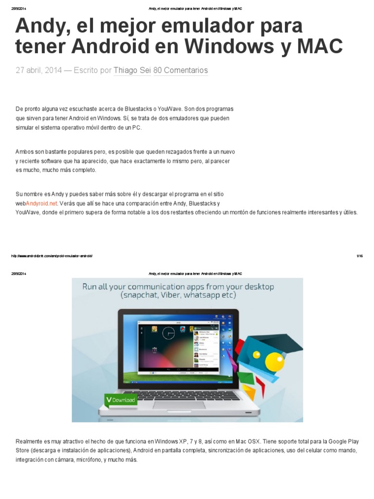 (MB) Andy, El Mejor Emulador para Tener Android en Windows y MAC PDF | PDF | Android (sistema ...