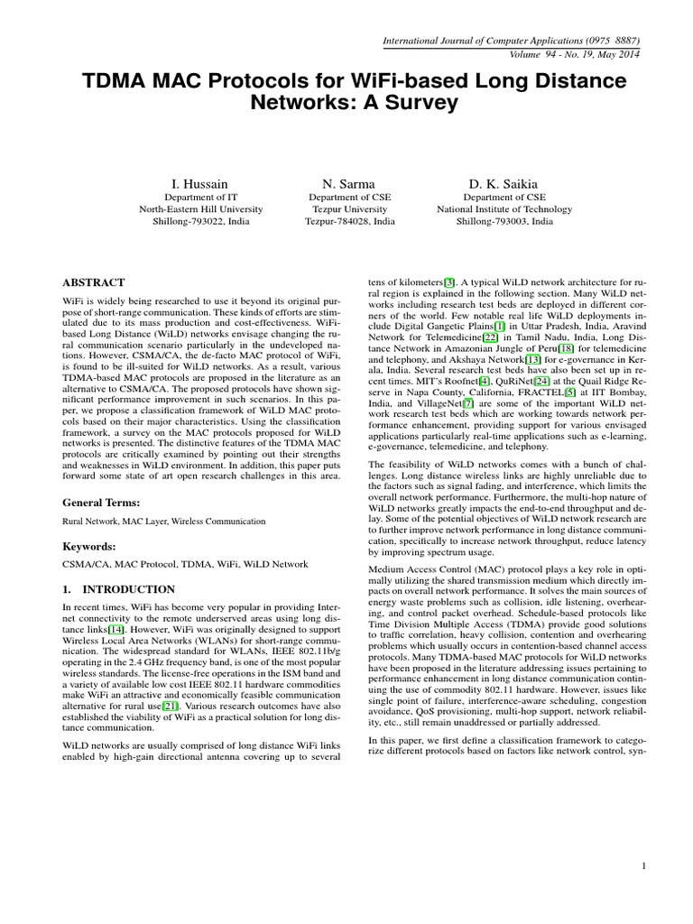 TDMA MAC Protocols for WiFi-based Long Distance Networks: A Survey | PDF | Quality Of Service ...