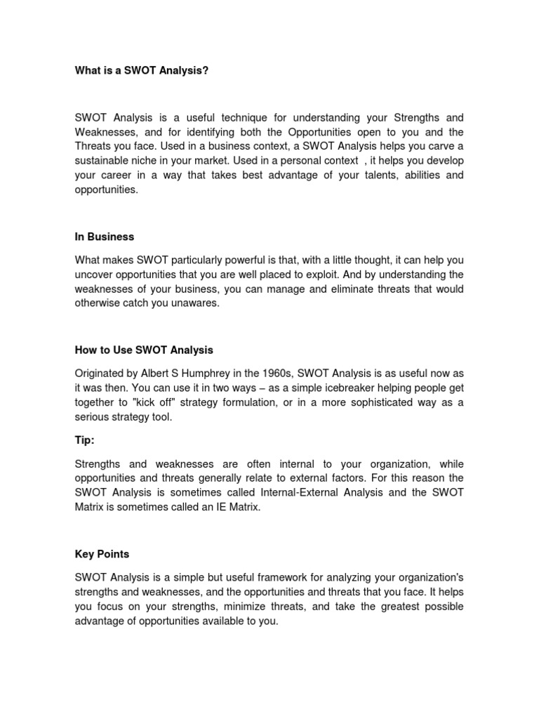 Understanding SWOT Analysis Basics | PDF | Career & Growth | Business