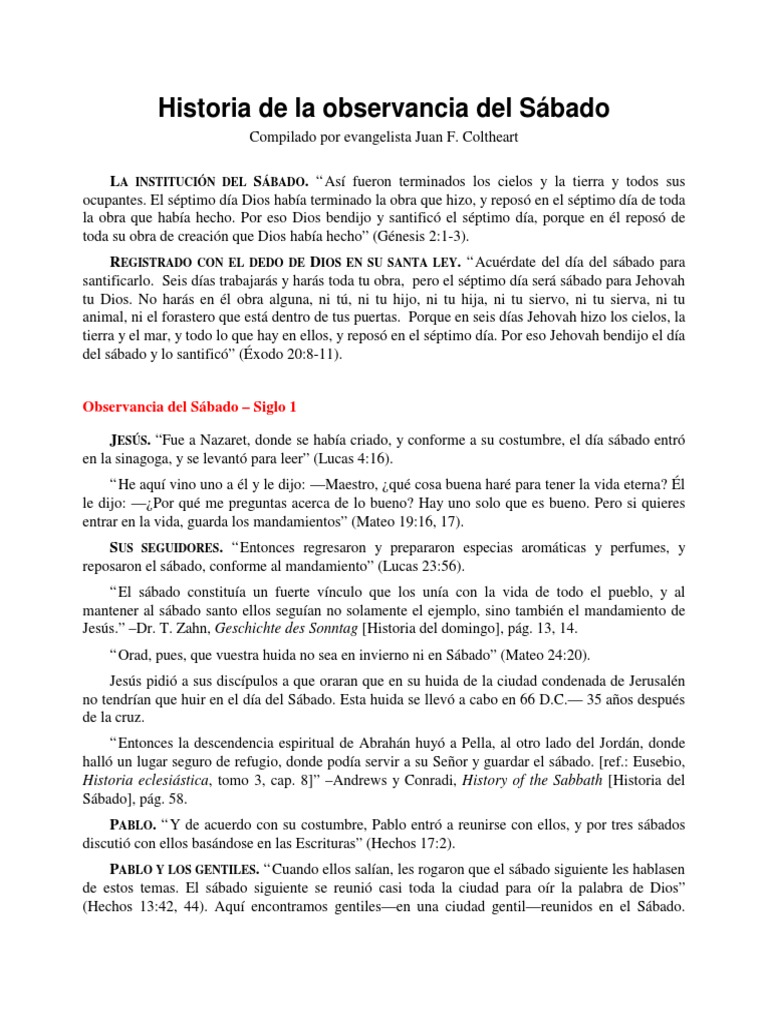 Historia de La Observancia Del Sábado PDF | PDF | Shabat | Iglesia Católica