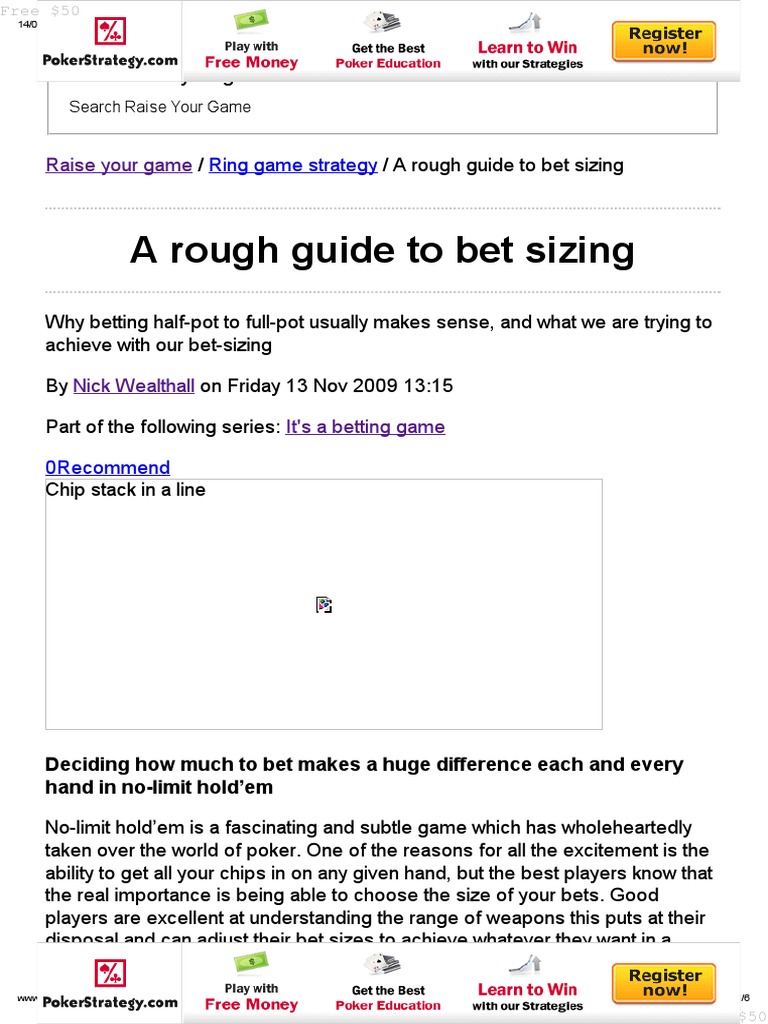 PKR - A Rough Guide To Bet Sizing | PDF | Betting In Poker | Poker