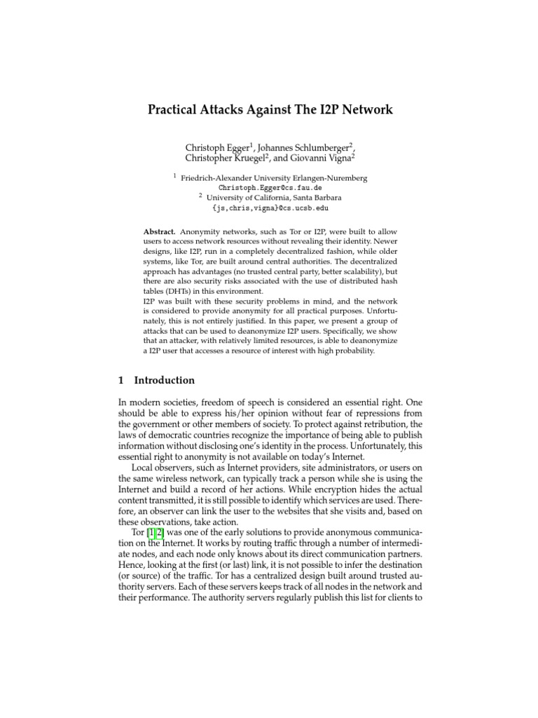 Practical Attacks Against The I2p Network | PDF | Tor (Anonymity ...