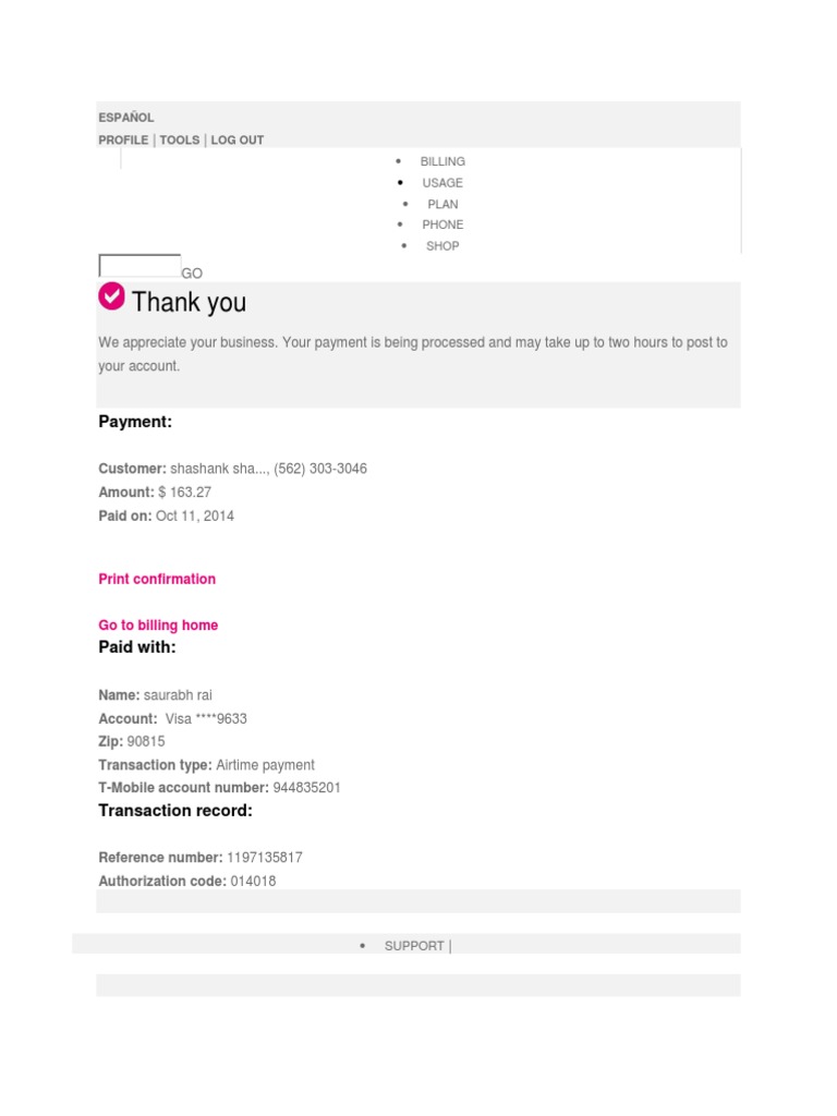 T Mobile Bill | PDF