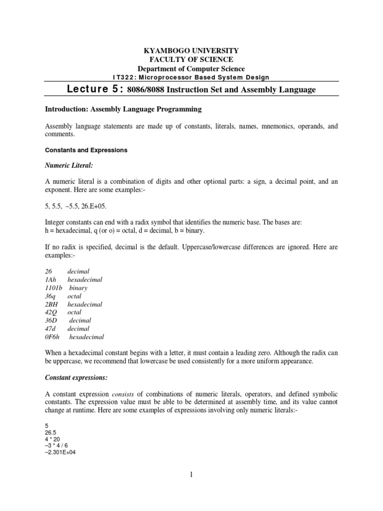 8086/8088 Instruction Set and Assembly Language: Kyambogo University ...
